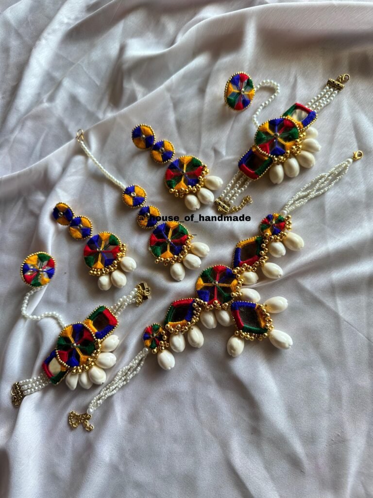 Handmade Mehendi Jewellery Set – Colorful Haldi Shell Pearls
